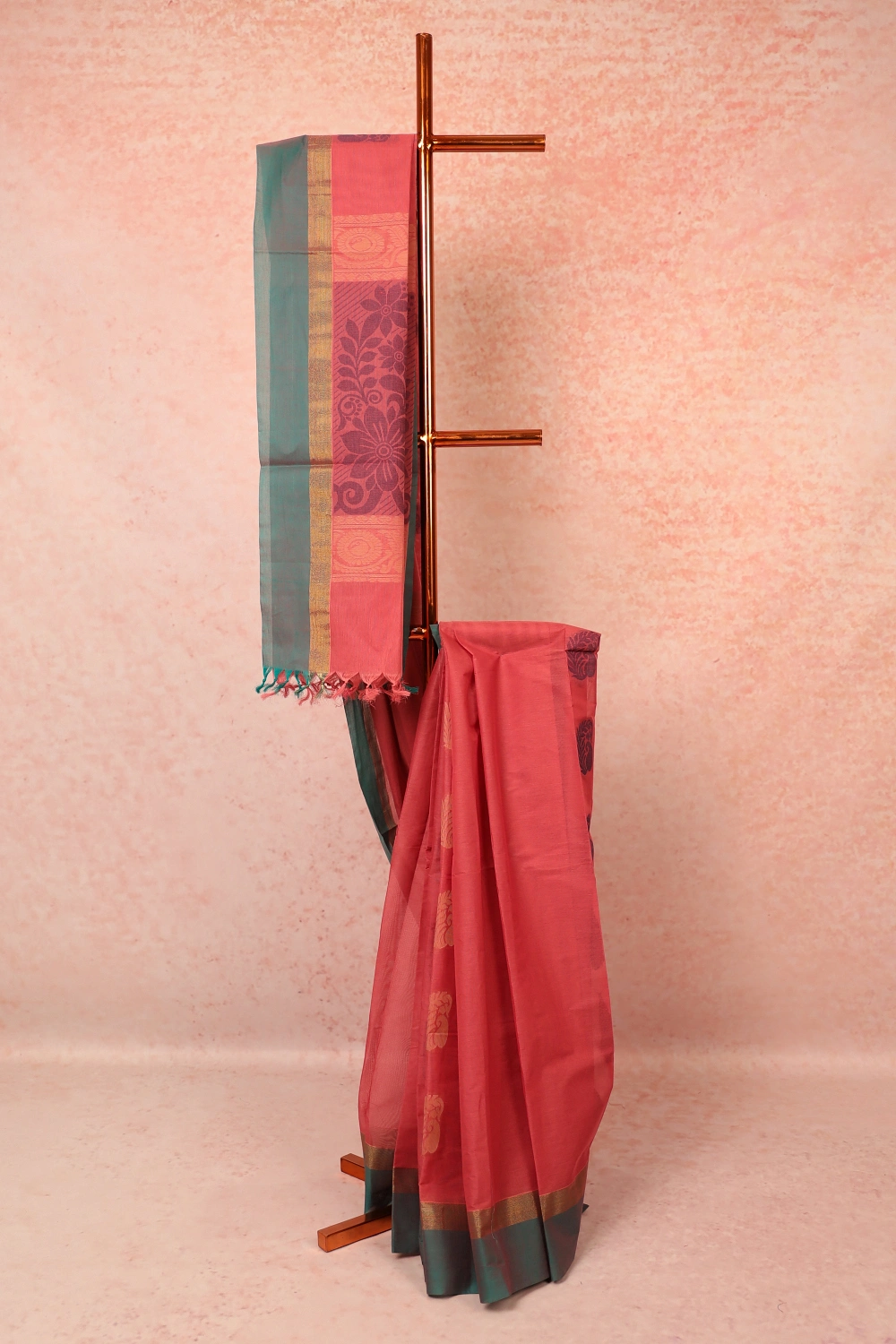 Onion Color Cotton Saree - Seematti Textiles