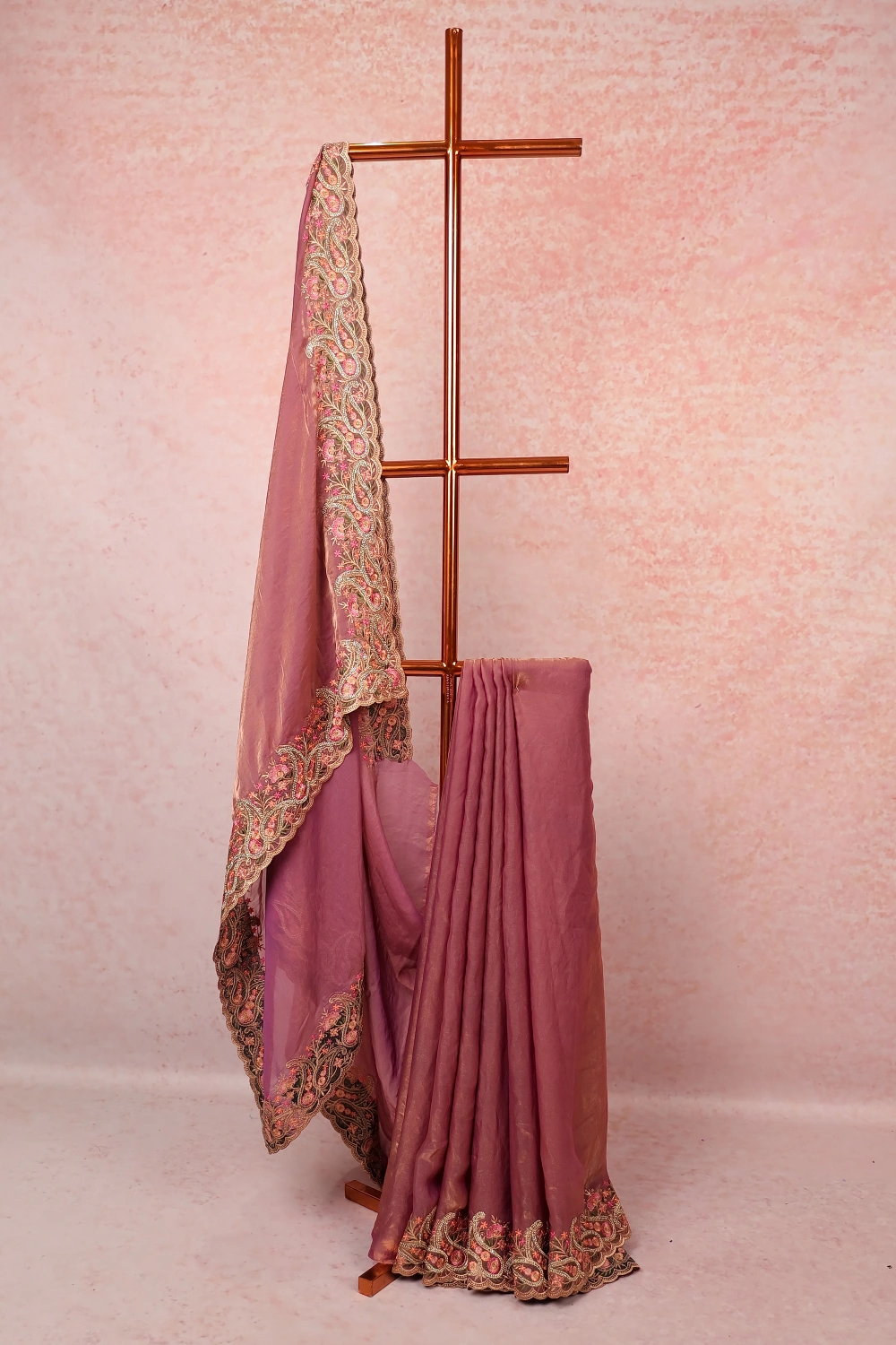 Onion Pink Velvet Organza Saree - Seematti Textiles